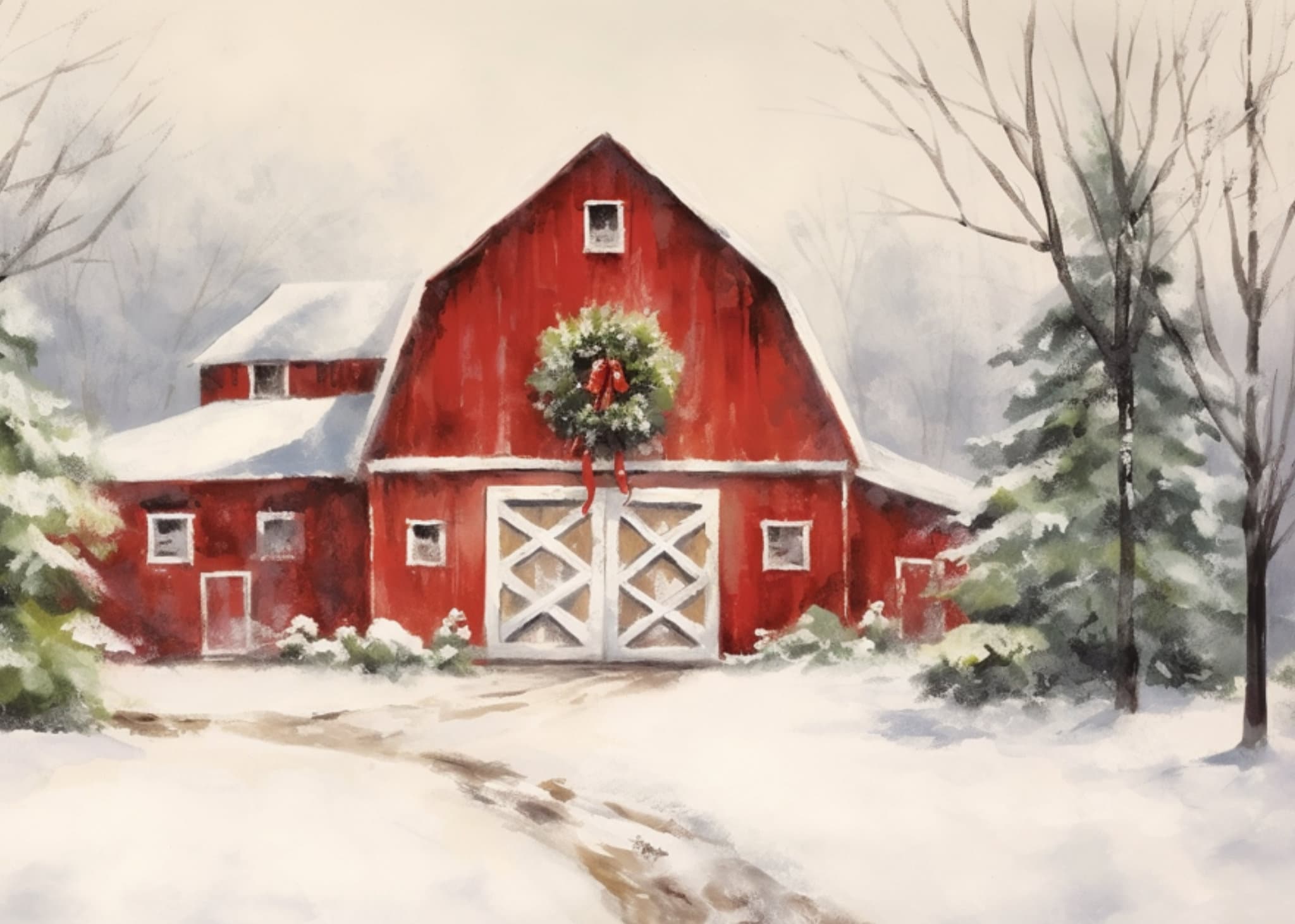 Farmhouse Winter Wonderland Landscape Wall Art Christmas Sketch Outdoor ...