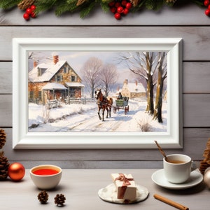 White Christmas Rural Winter Folk Art Holiday Home Decor Horse and ...
