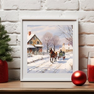 White Christmas Rural Winter Folk Art Holiday Home Decor Horse and ...