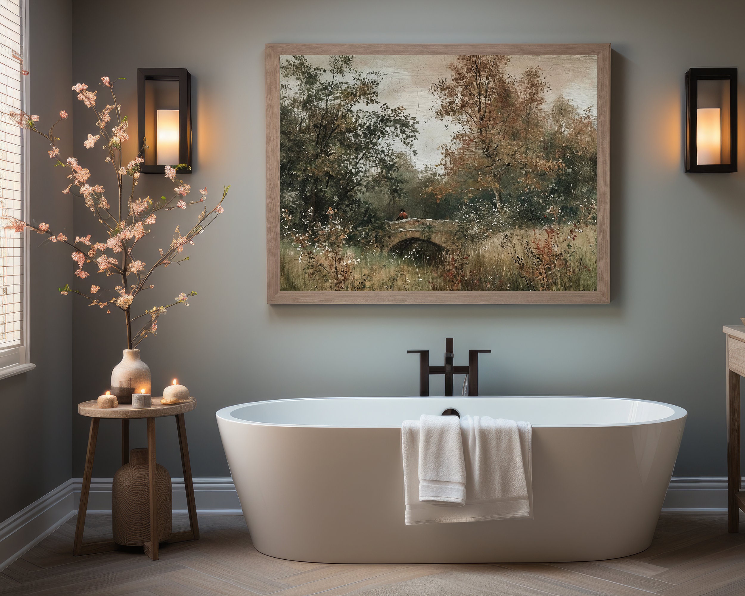 Hidden Bridge Landscape Digital Art Vintage Style Timeless Countryside ...