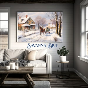 White Christmas Rural Winter Folk Art Holiday Home Decor Horse and ...