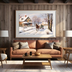 White Christmas Rural Winter Folk Art Holiday Home Decor Horse and ...