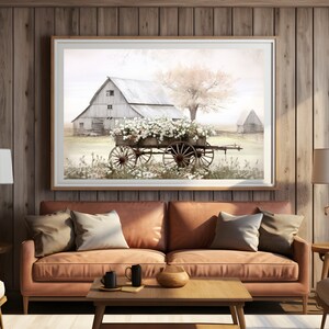 Floral Cart and Rustic Barn Spring Print Farmhouse Wall Art Country ...