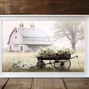 Rural Spring Decor Rustic Barn and Floral Cart Spring Print Farmhouse ...