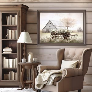 Floral Cart and Rustic Barn Spring Print Farmhouse Wall Art Country ...