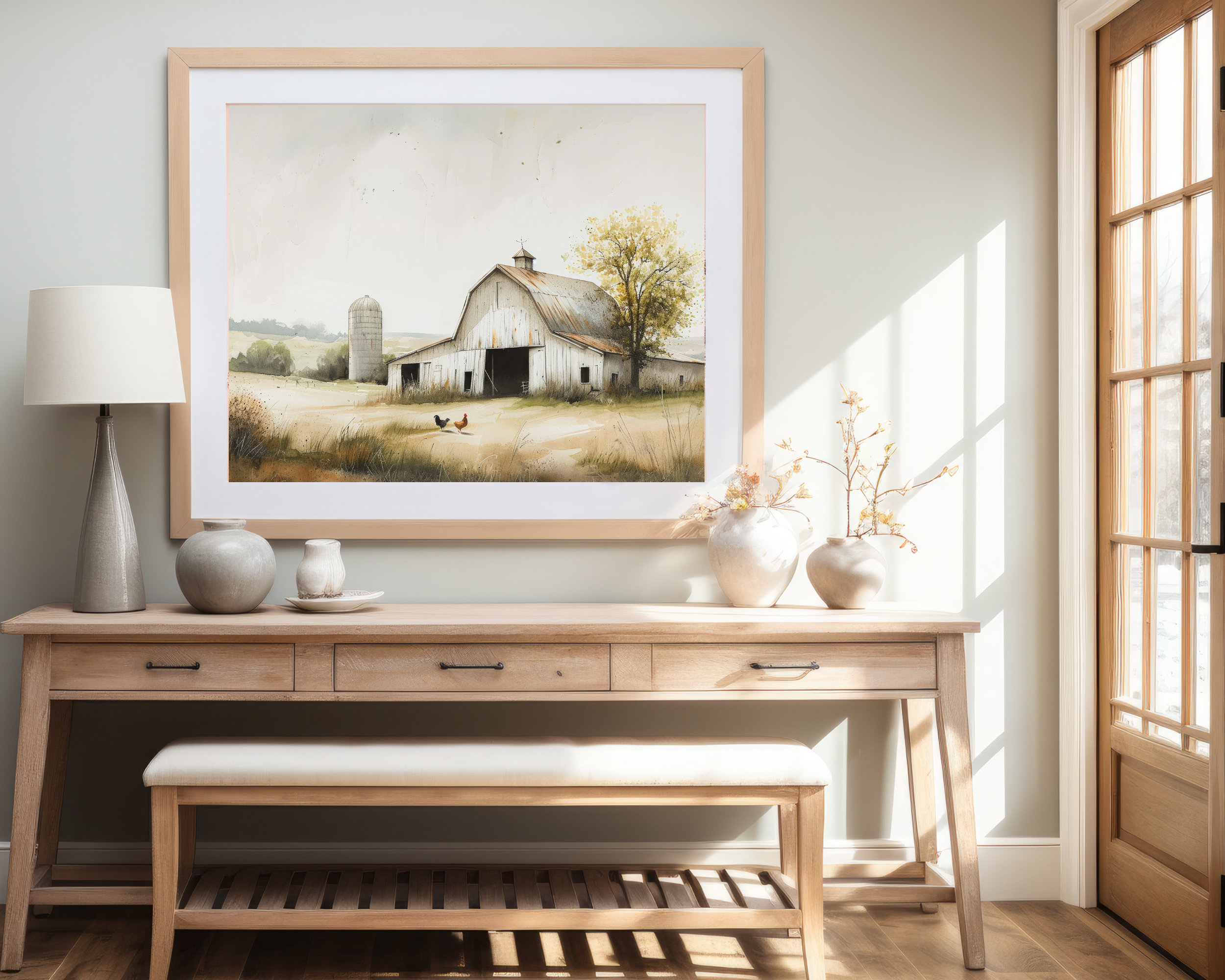 Springtime Farmhouse Digital Art Decor Rustic Barn and Silo Rural ...