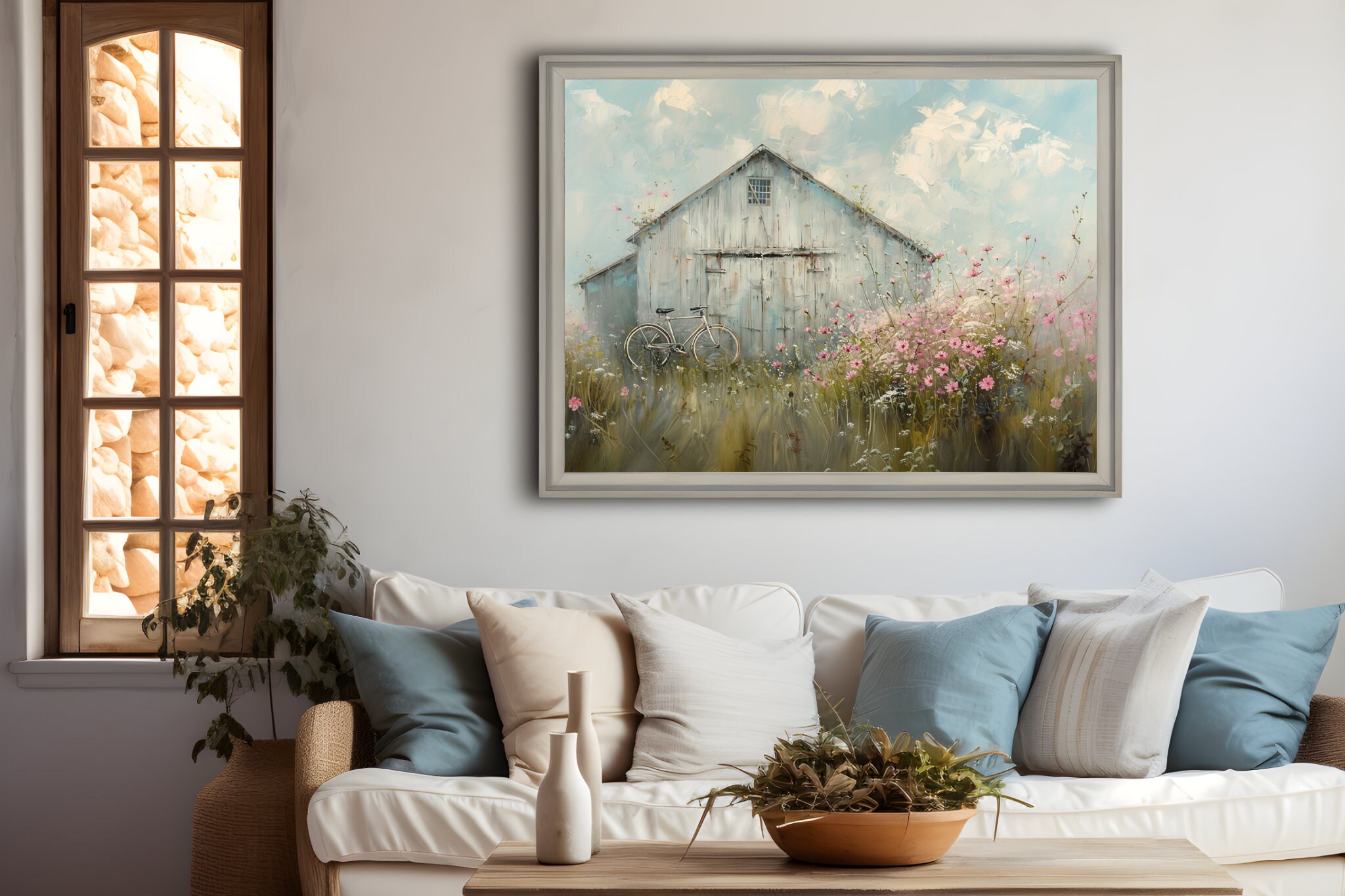 Vintage Style Barn Floral Art Digital Print Charming Country Summer ...