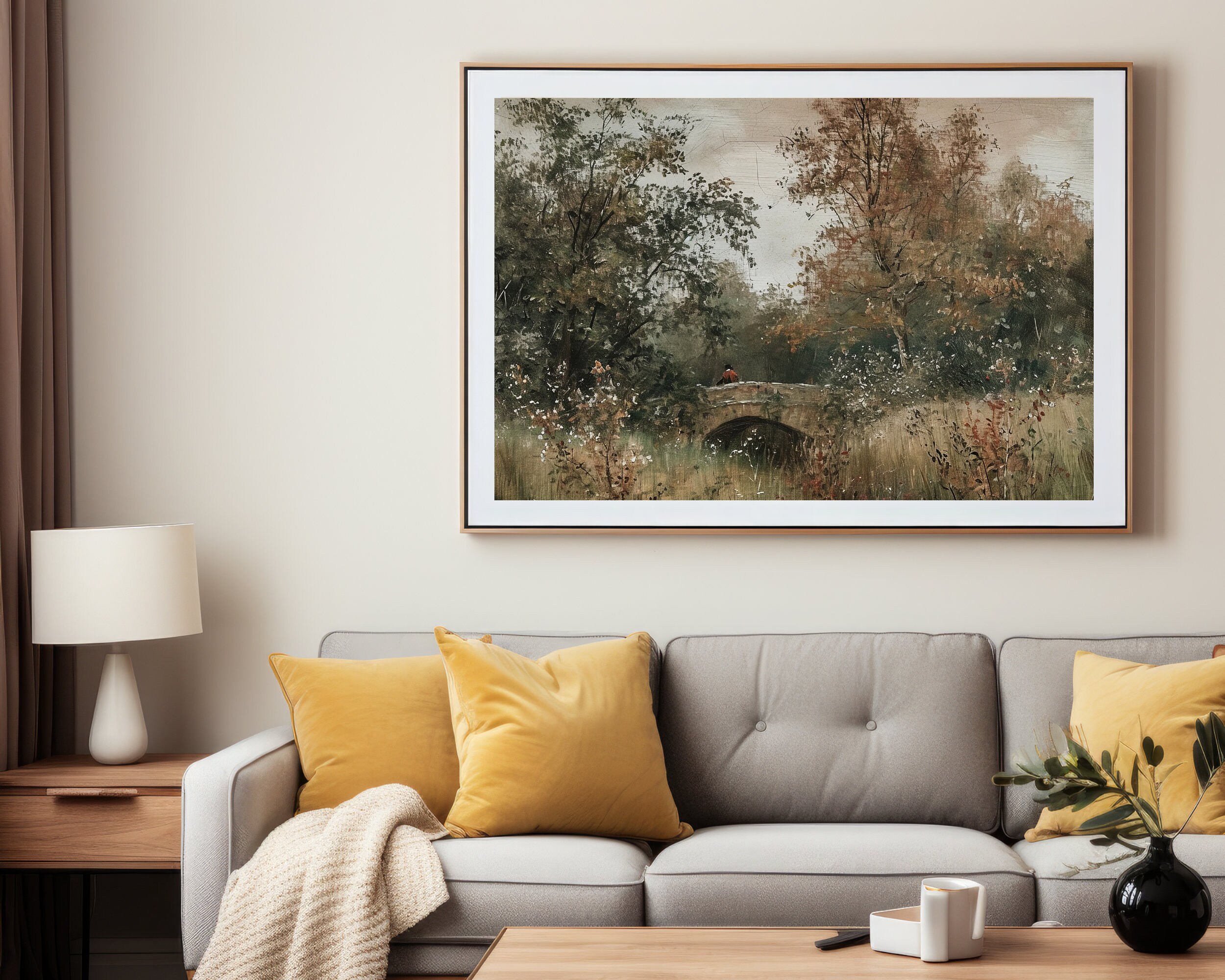 Hidden Bridge Landscape Digital Art Vintage Style Timeless Countryside ...