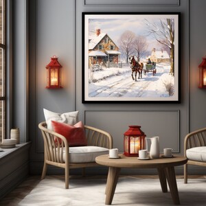 White Christmas Rural Winter Folk Art Holiday Home Decor Horse and ...