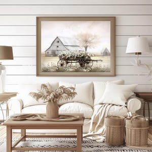 Floral Cart and Rustic Barn Spring Print Farmhouse Wall Art Country ...