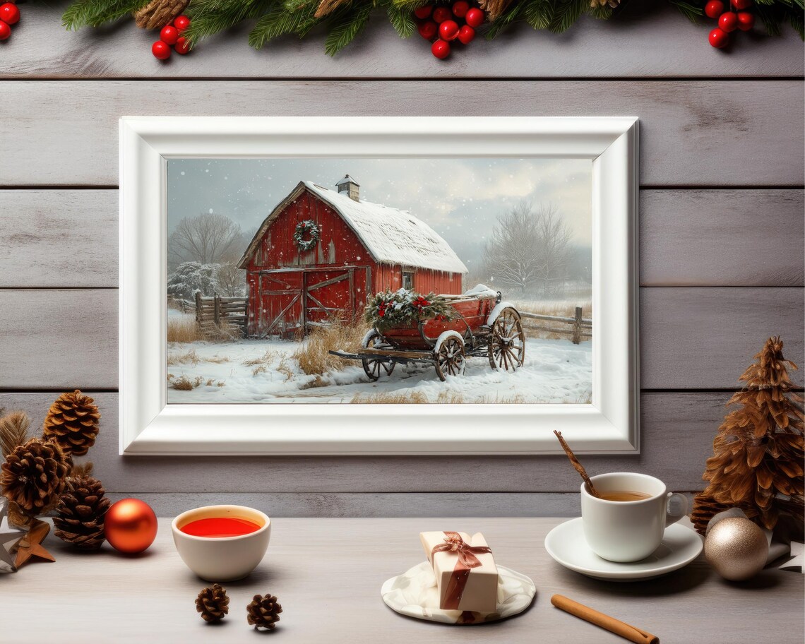 Winter Barn Digital Art Snowy Farm Scene Christmas Decor Wall Art ...