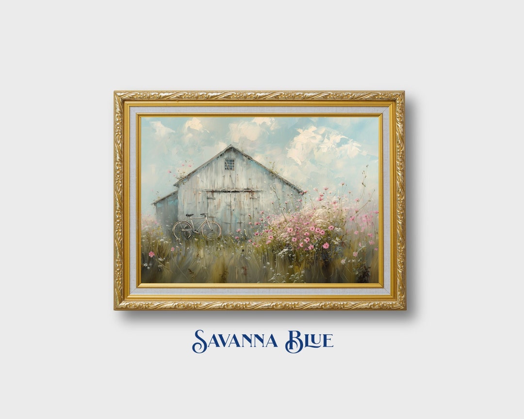 Vintage Style Barn Floral Art Digital Print Charming Country Summer ...