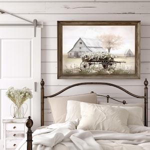 Floral Cart and Rustic Barn Spring Print Farmhouse Wall Art Country ...