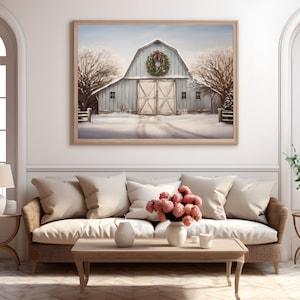 Farmhouse Winter Landscape Wall Art Christmas Sketch Outdoor Holiday ...