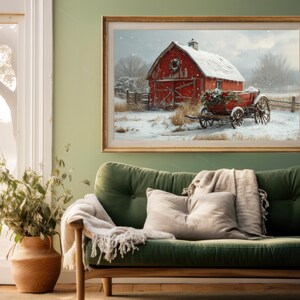 Winter Barn Digital Art Snowy Farm Scene Christmas Decor Wall Art ...