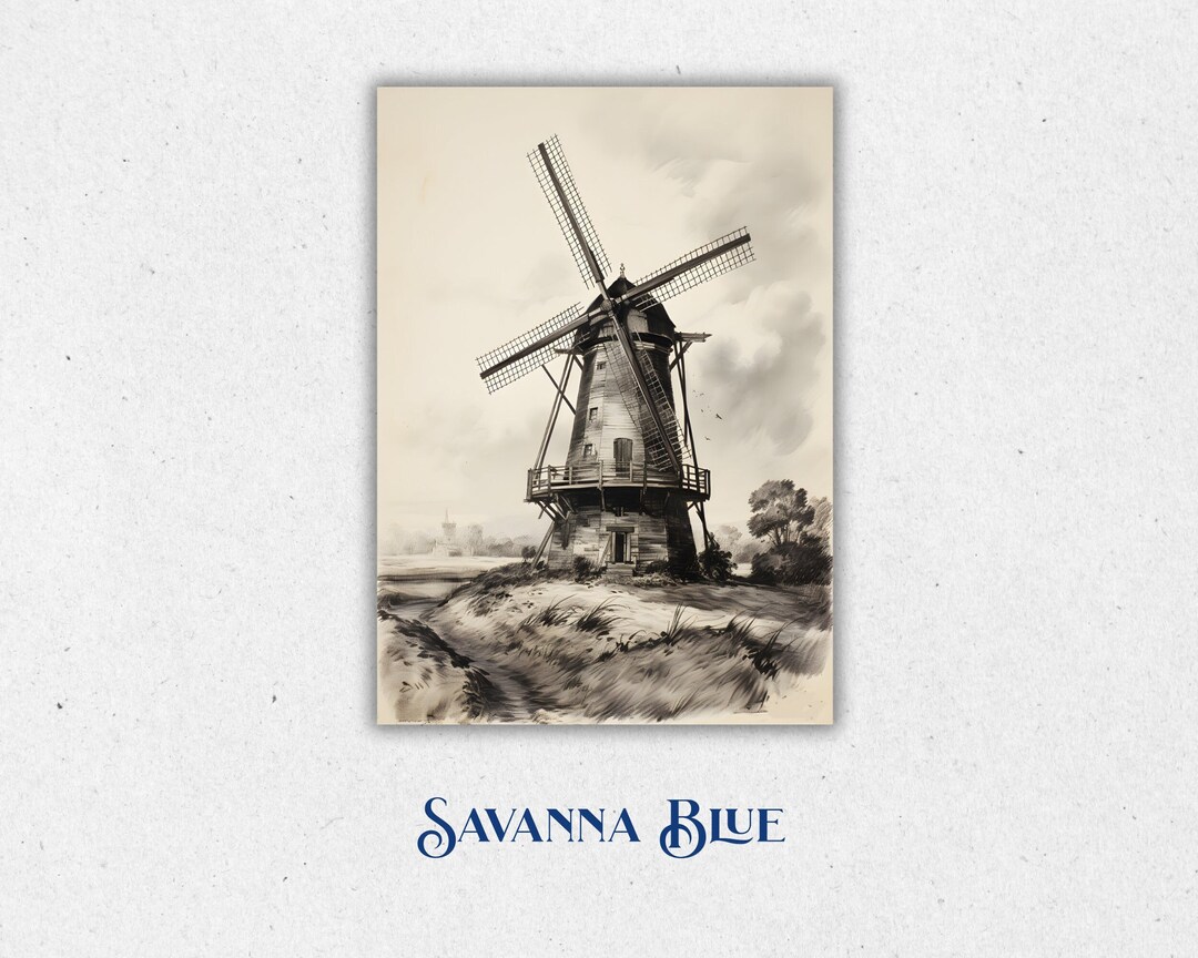 Vintage Dutch Windmill Sketch European Landscapes Rural - Etsy