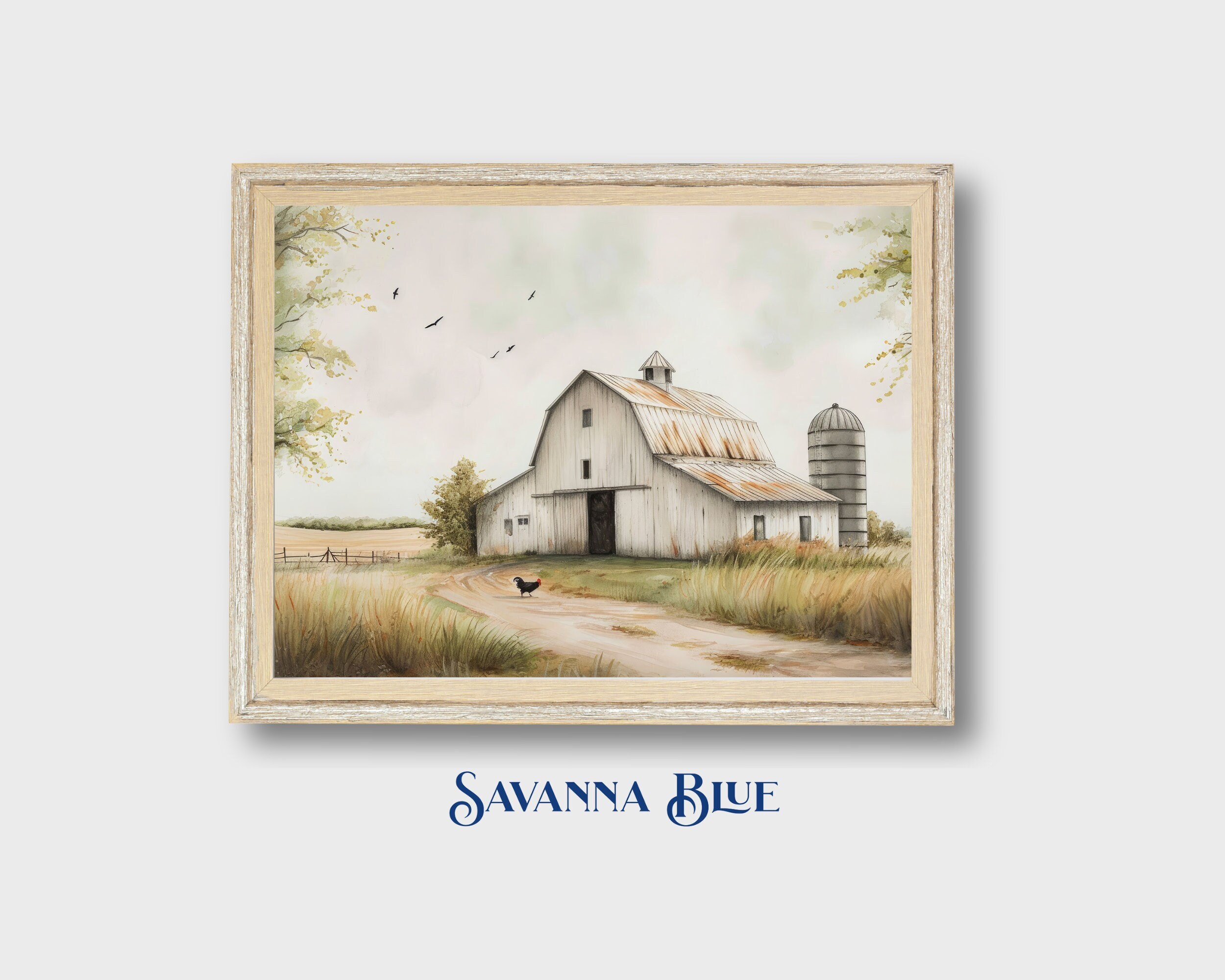 Springtime Farmhouse Digital Art Decor Rustic Barn and Silo Rural ...