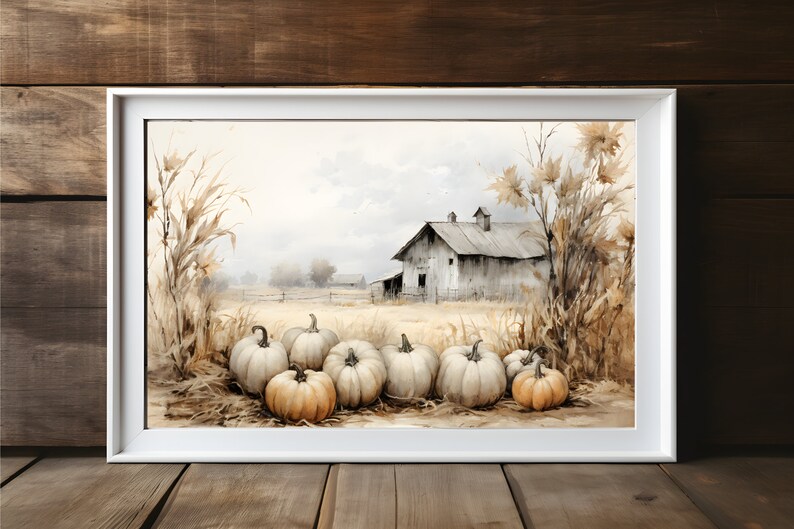 Farmhouse Pumpkin Barn Digital Print Autumn Decor Fall Harvest Vintage ...