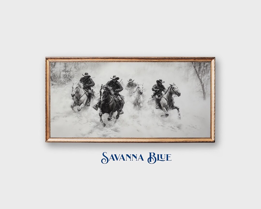 Digital Art Print Cowboy Horse Stampede Snowy Landscape Wall Decor DIY ...