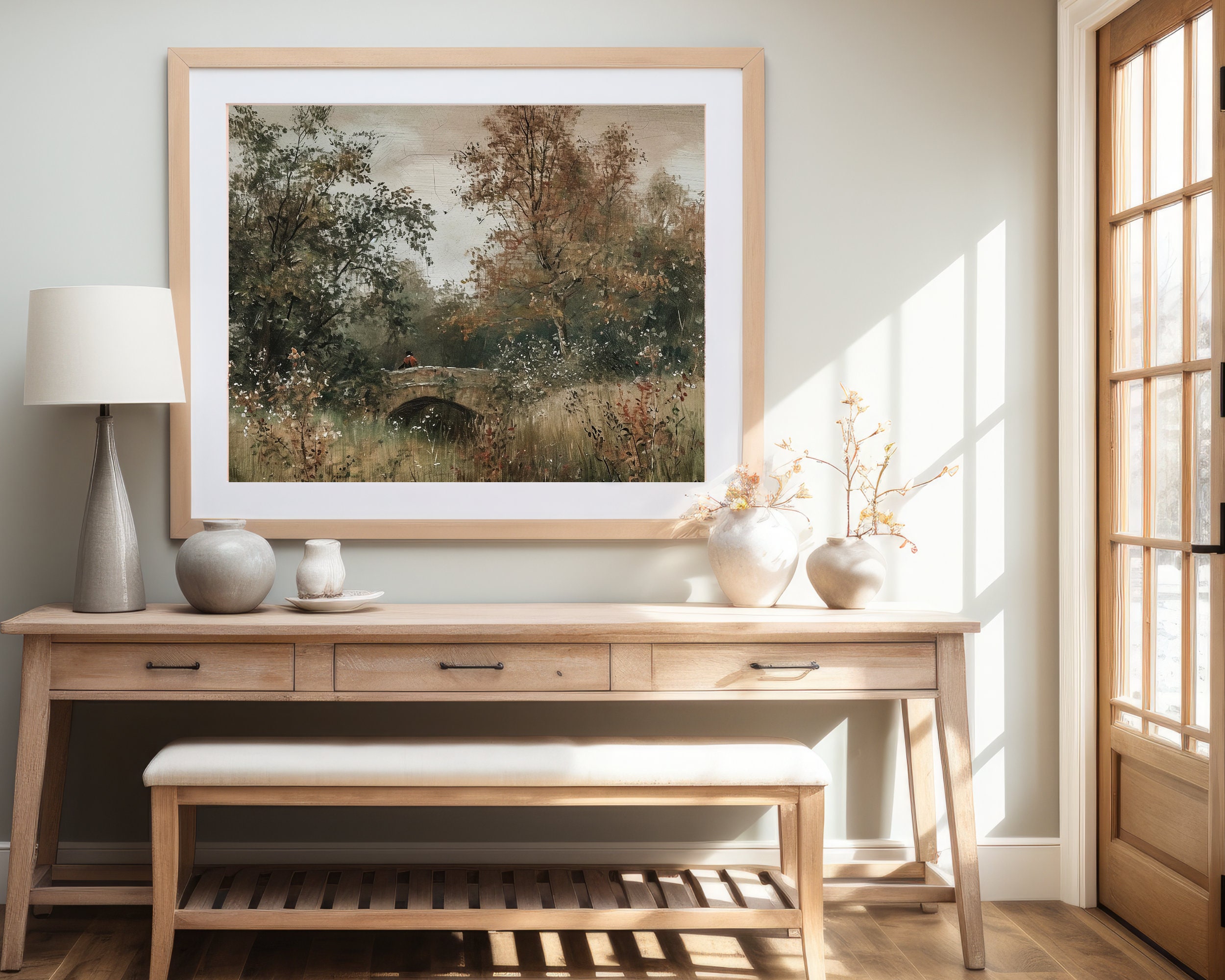 Hidden Bridge Landscape Digital Art Vintage Style Timeless Countryside ...