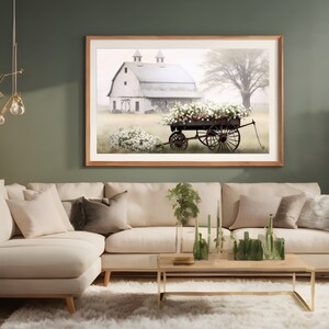 Rural Spring Decor Rustic Barn and Floral Cart Spring Print Farmhouse ...