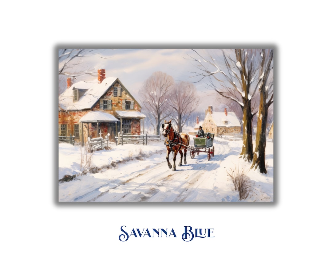 White Christmas Rural Winter Folk Art Holiday Home Decor Horse and ...