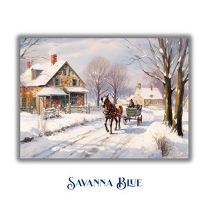 White Christmas Rural Winter Folk Art Holiday Home Decor Horse and ...