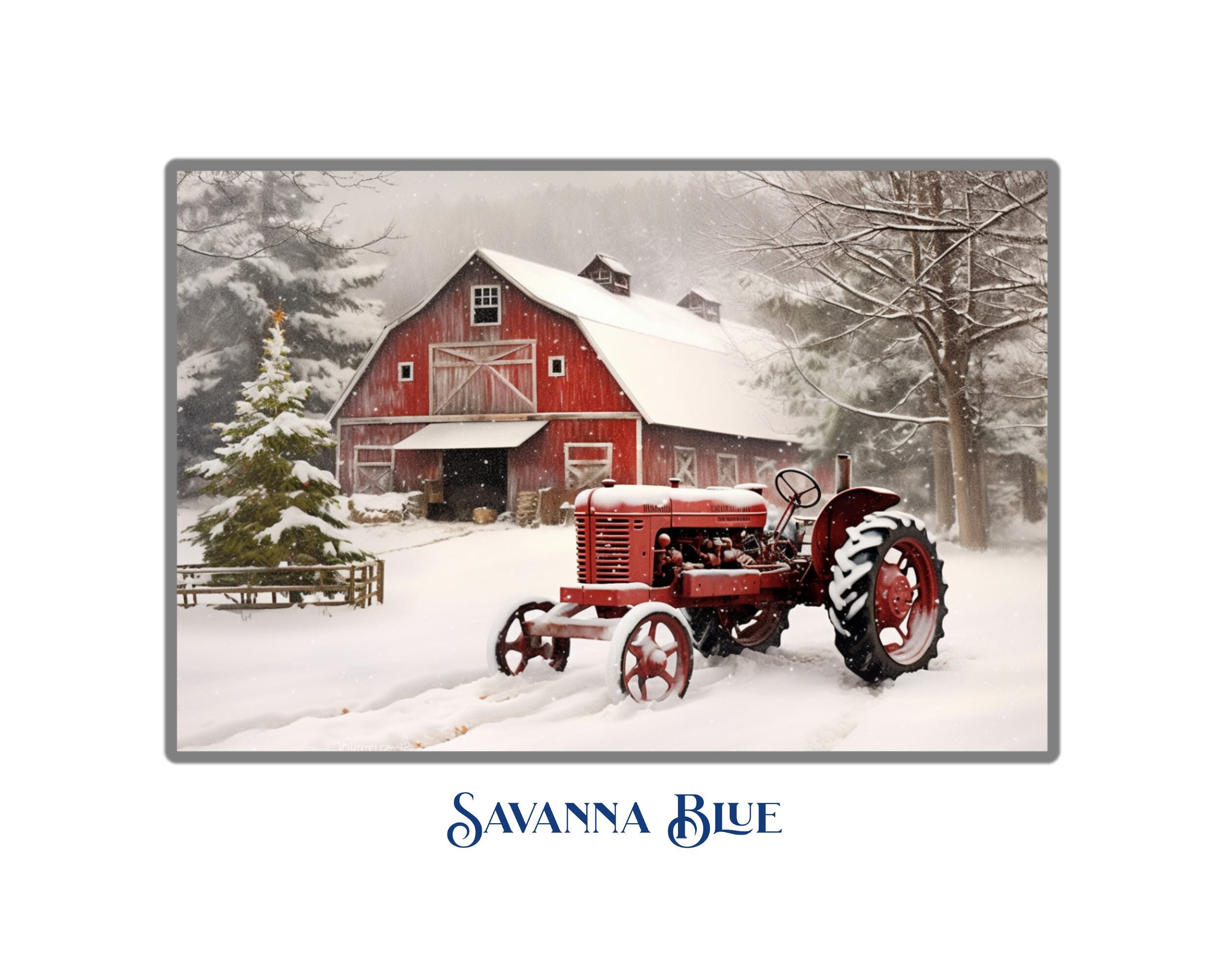 Farmhouse Winter Scene Vintage Tractor Rustic Christmas Barn Art Snowy ...