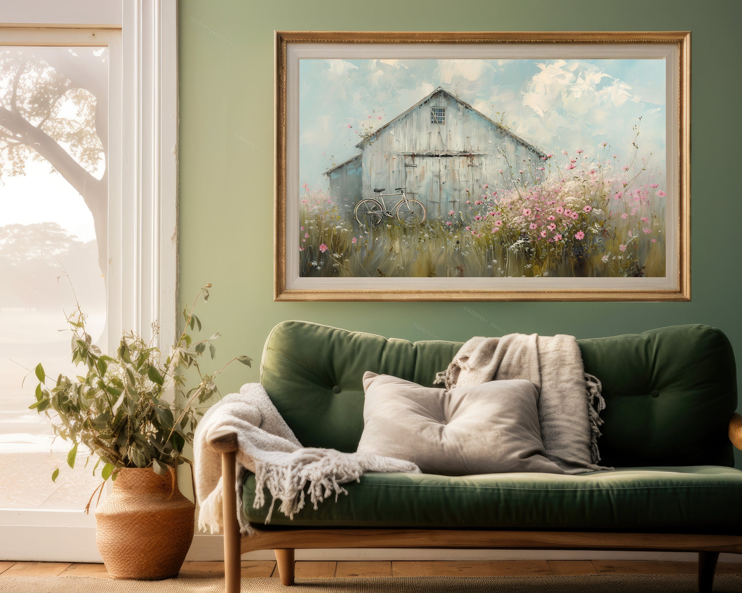 Vintage Style Barn Floral Art Digital Print Charming Country Summer ...