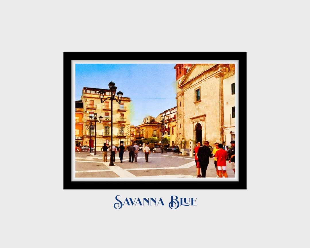 Sicilian Piazza Digital Watercolor Evening Stroll Piazza Garibaldi ...