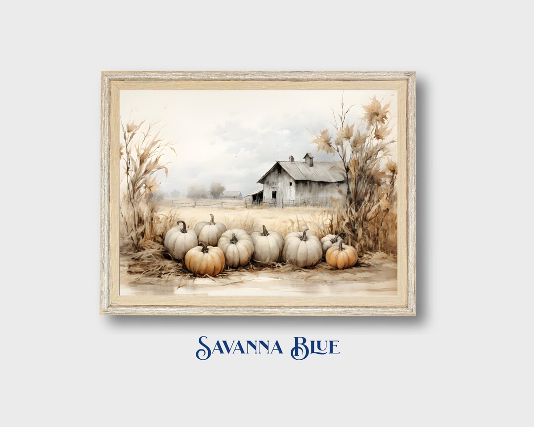Farmhouse Pumpkin Barn Digital Print Autumn Decor Fall Harvest Vintage ...