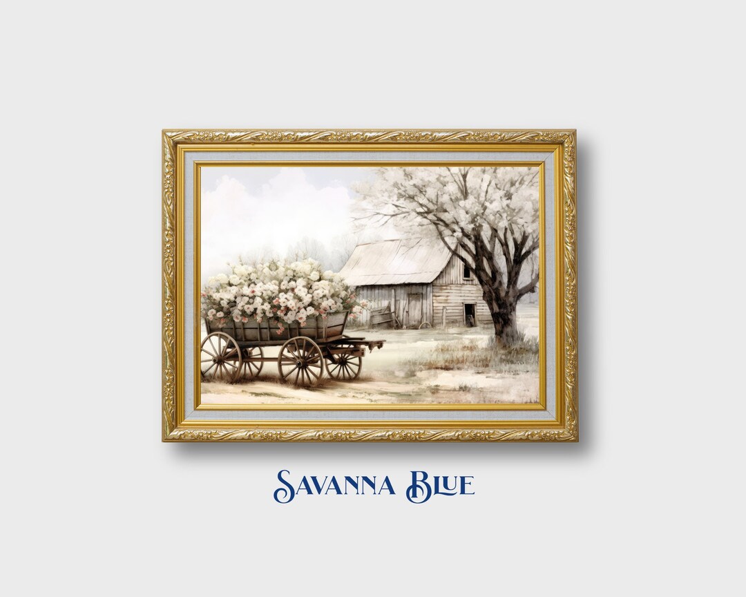 Farmhouse Wall Art Rustic Barn and Floral Cart Spring Print Country ...