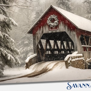 Snowy Covered Bridge Digital Art Rustic Winter Holiday Decor Farmhouse ...