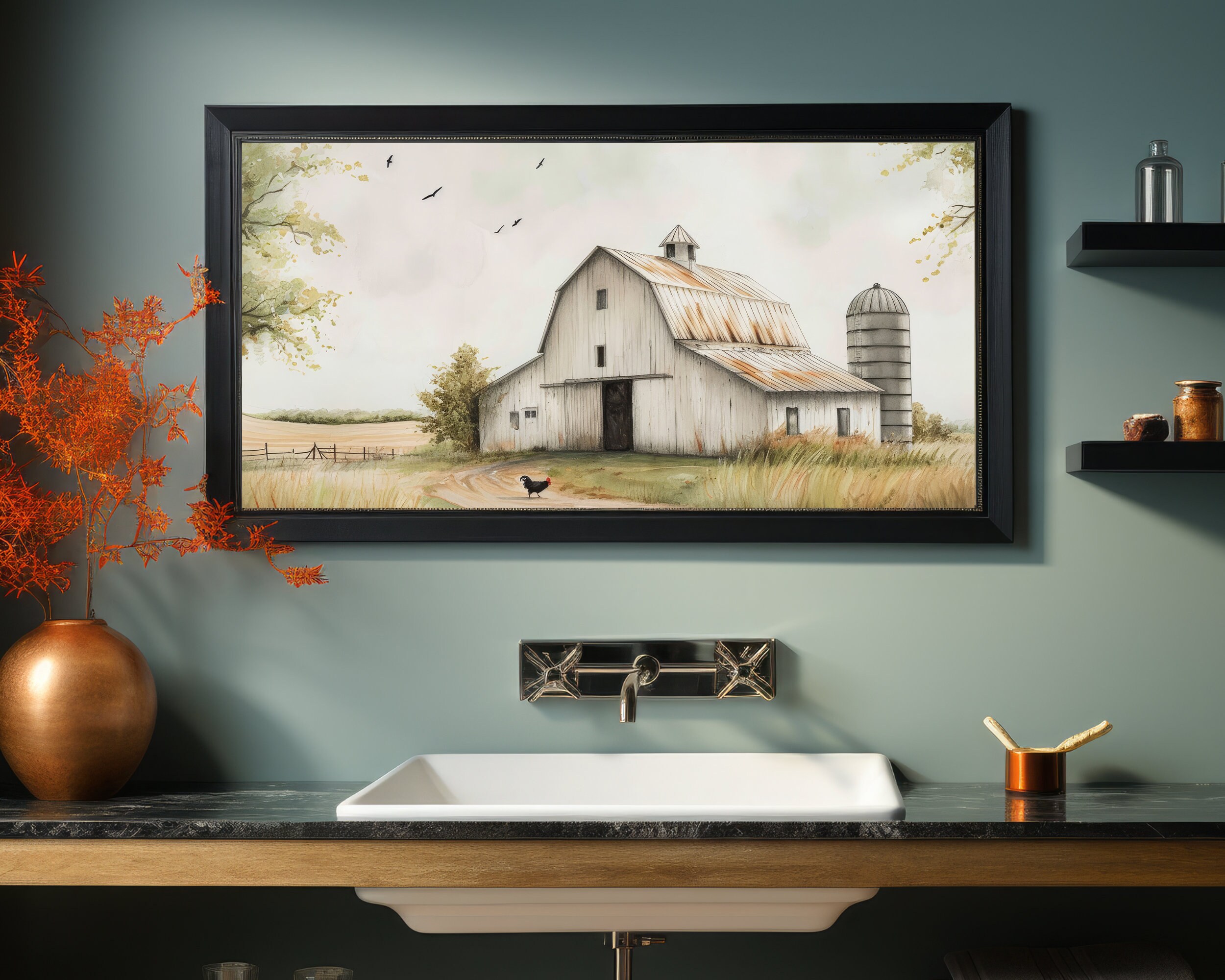 Springtime Farmhouse Digital Art Decor Rustic Barn and Silo Rural ...