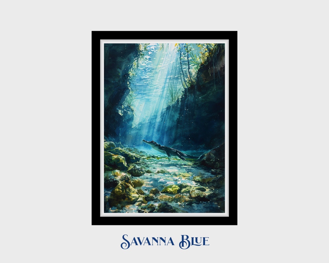 Gator Rising Florida Springs Watercolor Digital Art Print Underwater ...