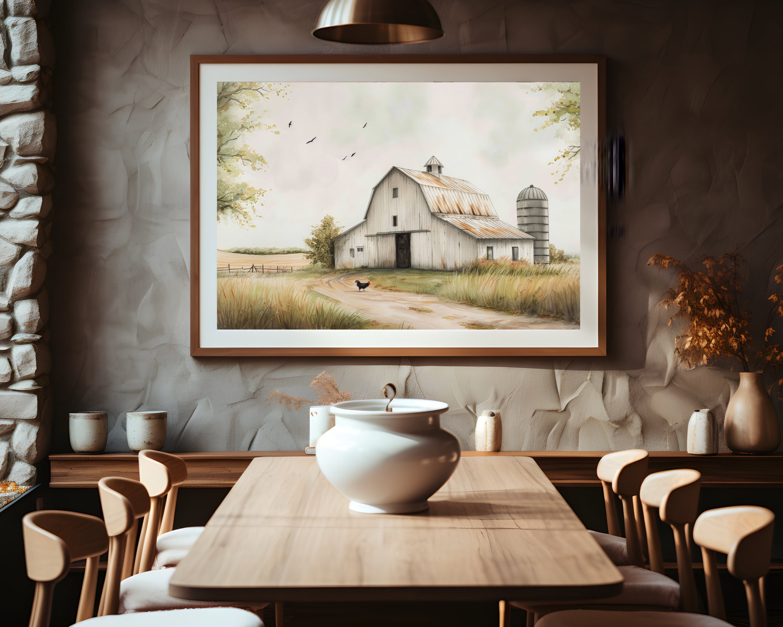 Springtime Farmhouse Digital Art Decor Rustic Barn and Silo Rural ...