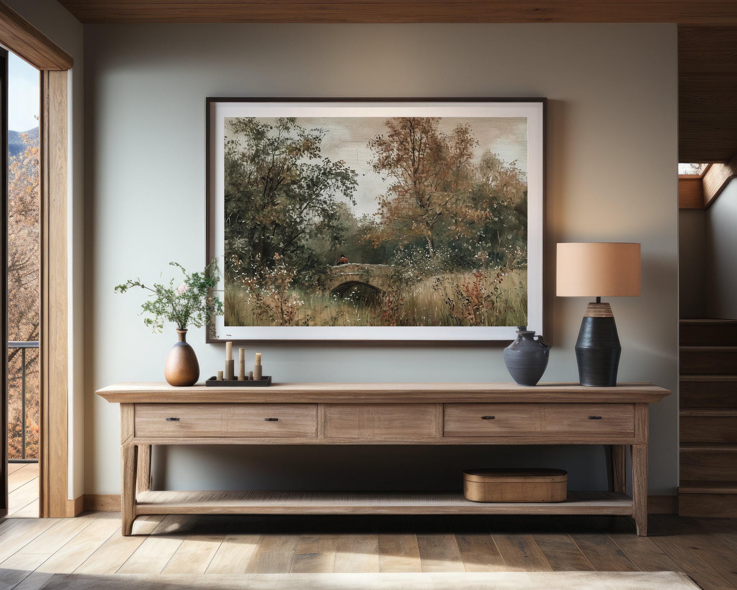 Hidden Bridge Landscape Digital Art Vintage Style Timeless Countryside ...