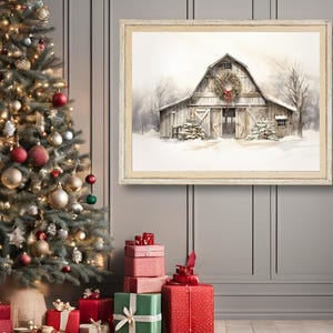 Farmhouse Winter Wonderland Landscape Wall Art Christmas Sketch Outdoor ...