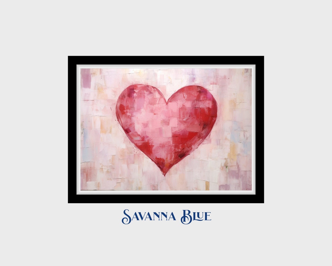 Abstract Heart Art Print Modern Love Wall Decor Pink Romantic Valentine ...