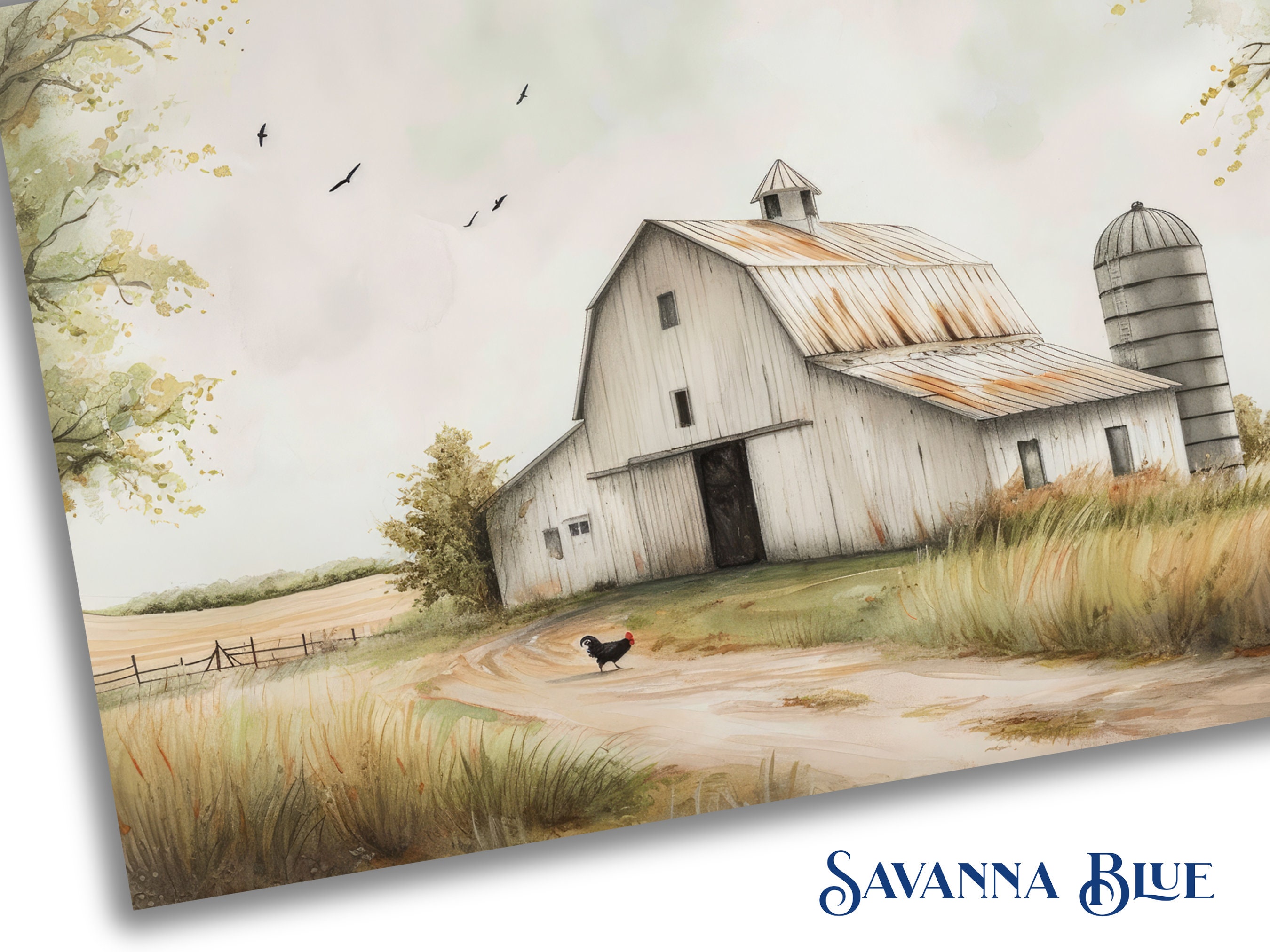 Springtime Farmhouse Digital Art Decor Rustic Barn and Silo Rural ...