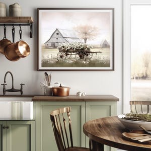 Floral Cart and Rustic Barn Spring Print Farmhouse Wall Art Country ...