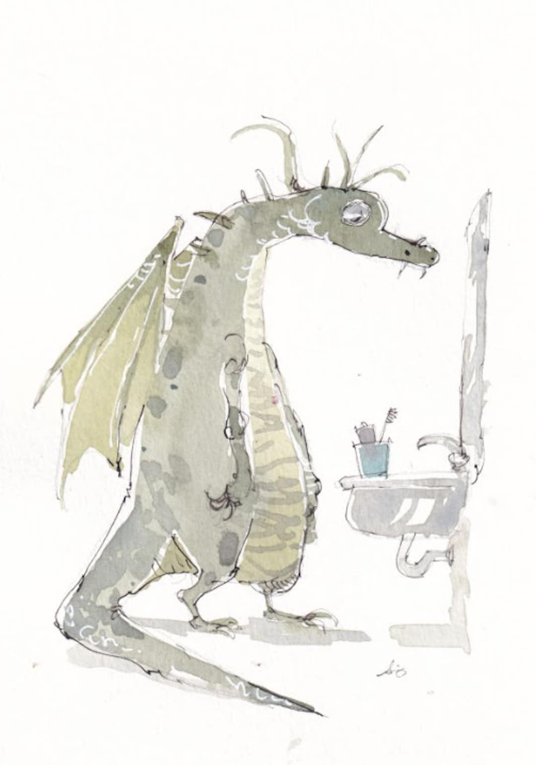Dragon - Brushing Teeth, Bathroom | Fine Art Print - Etsy