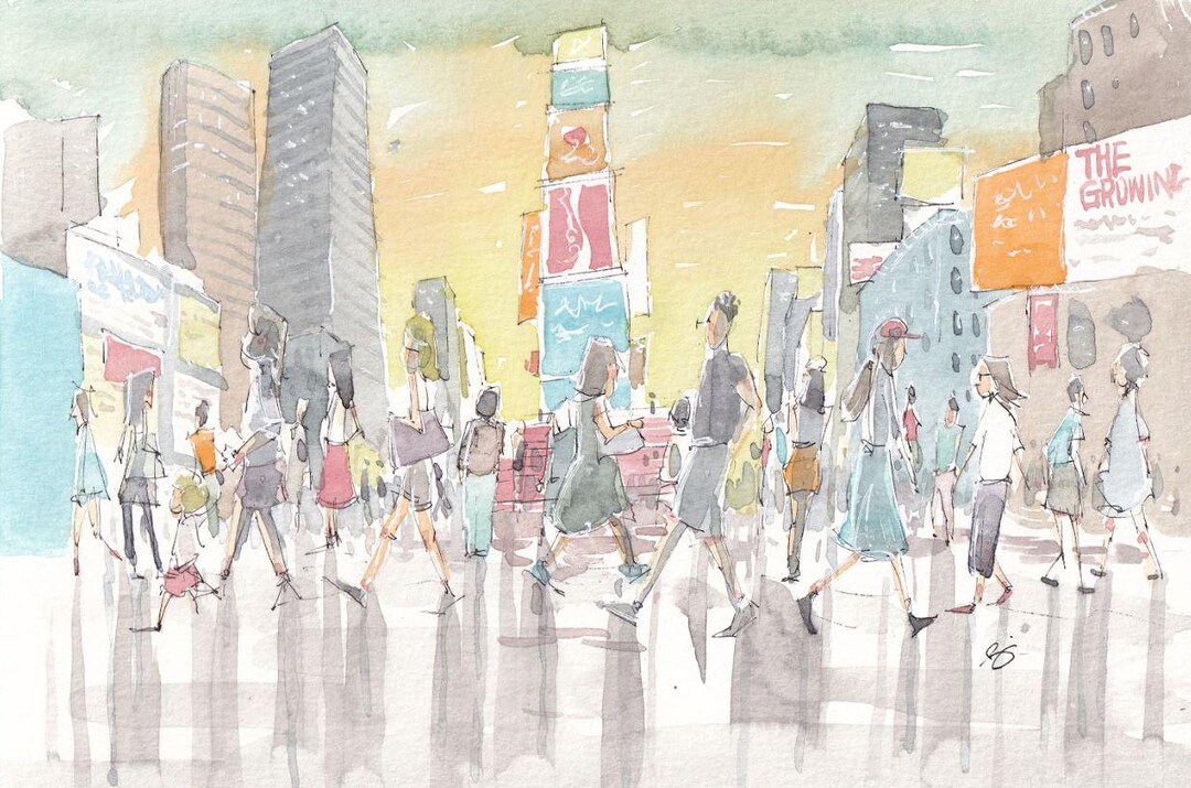Times Square Art Print: NYC Rush Hour Watercolor Painting - Etsy