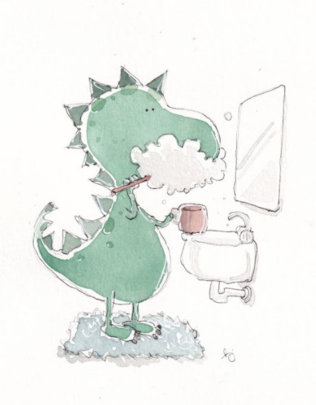 Dinosaur - Trex Bathroom - Brushing Teeth | Fine Art Print - Etsy