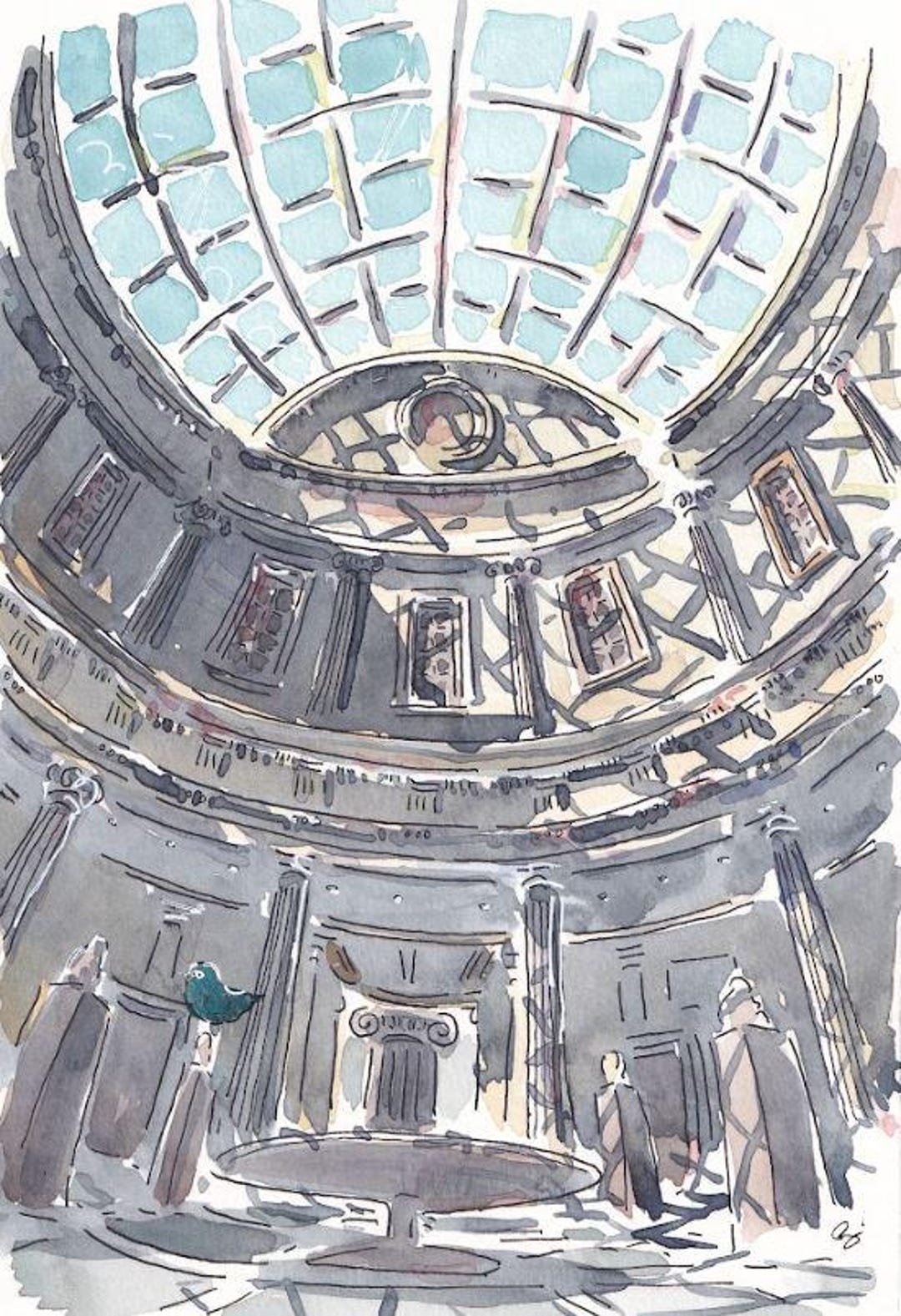 The MET, Atrium and Bird, Cartoon Style, New York City NYC | Fine Art ...