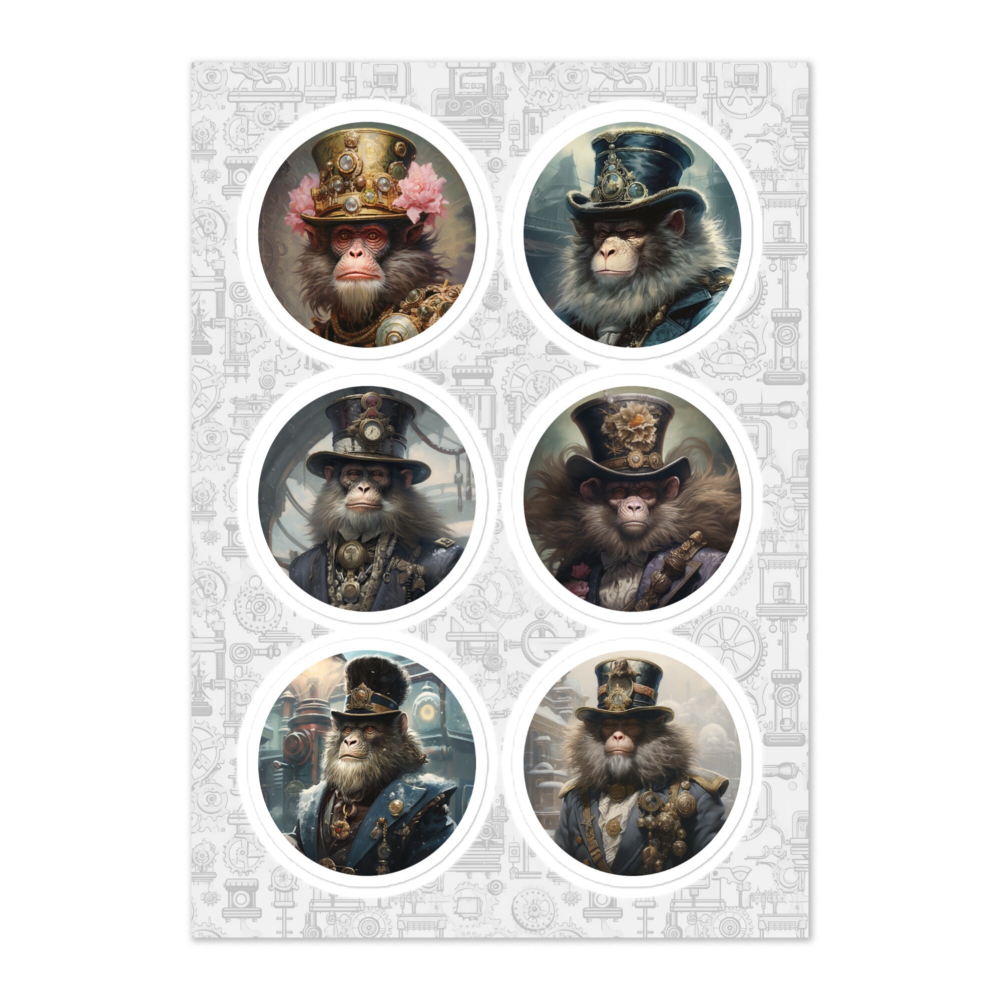 Steampunk Snow Monkey Sticker Set, Steampunk Artwork, Steampunk Monkeys ...