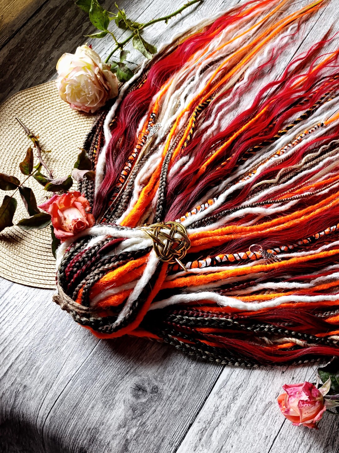 Ready to Ship 54 Curly Dreadlocks – Orange, Red & White, Boho Festival ...