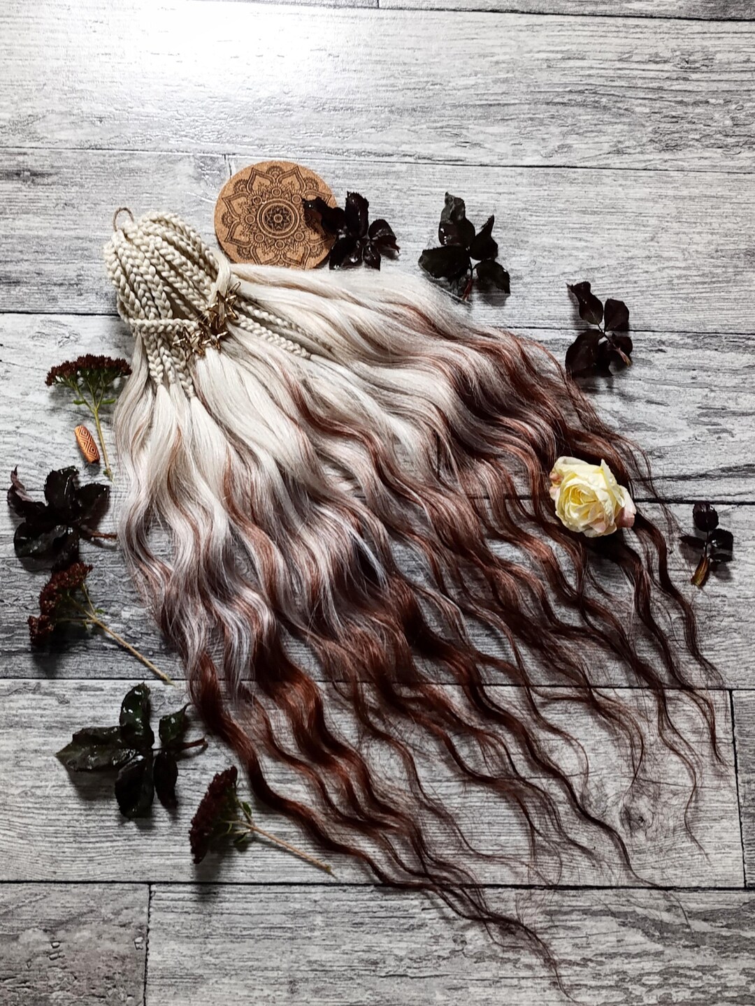 Curly Blonde Brown Double Ended Dread Extensions With Braids Boho Faux ...
