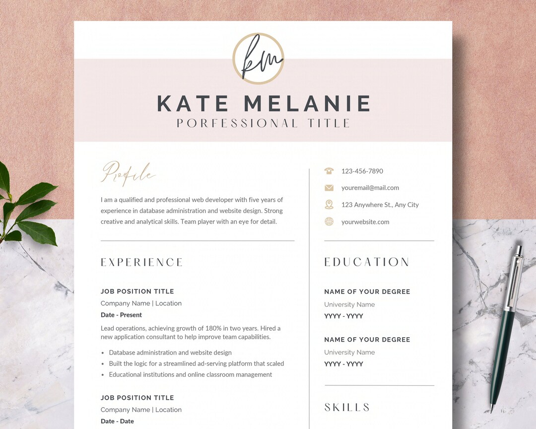 Modern Resume Template for Word Canva Cover Letter & - Etsy UK