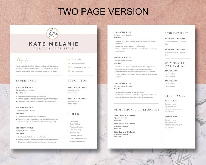 Modern Resume Template for Word Canva Cover Letter & - Etsy Australia